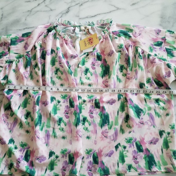 entro | Tops | Entro Womens S Floral Watercolor Blouse Boho Ruffle Neck ...